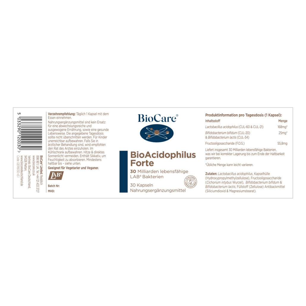 BioAcidophilus Forte - 7 o. 30 o. 60 Kapseln - BioCare Deutschland